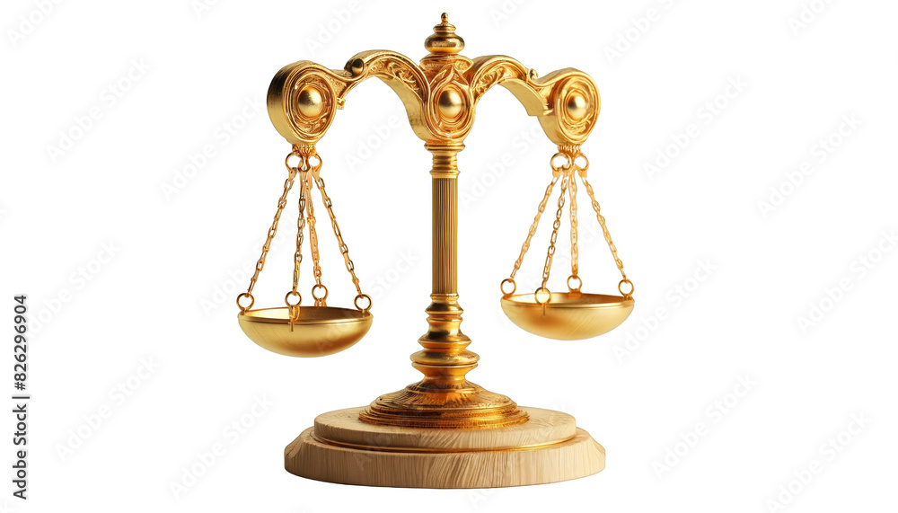 Gold scale of justice symbolizing cut out transparent isolated on white ...