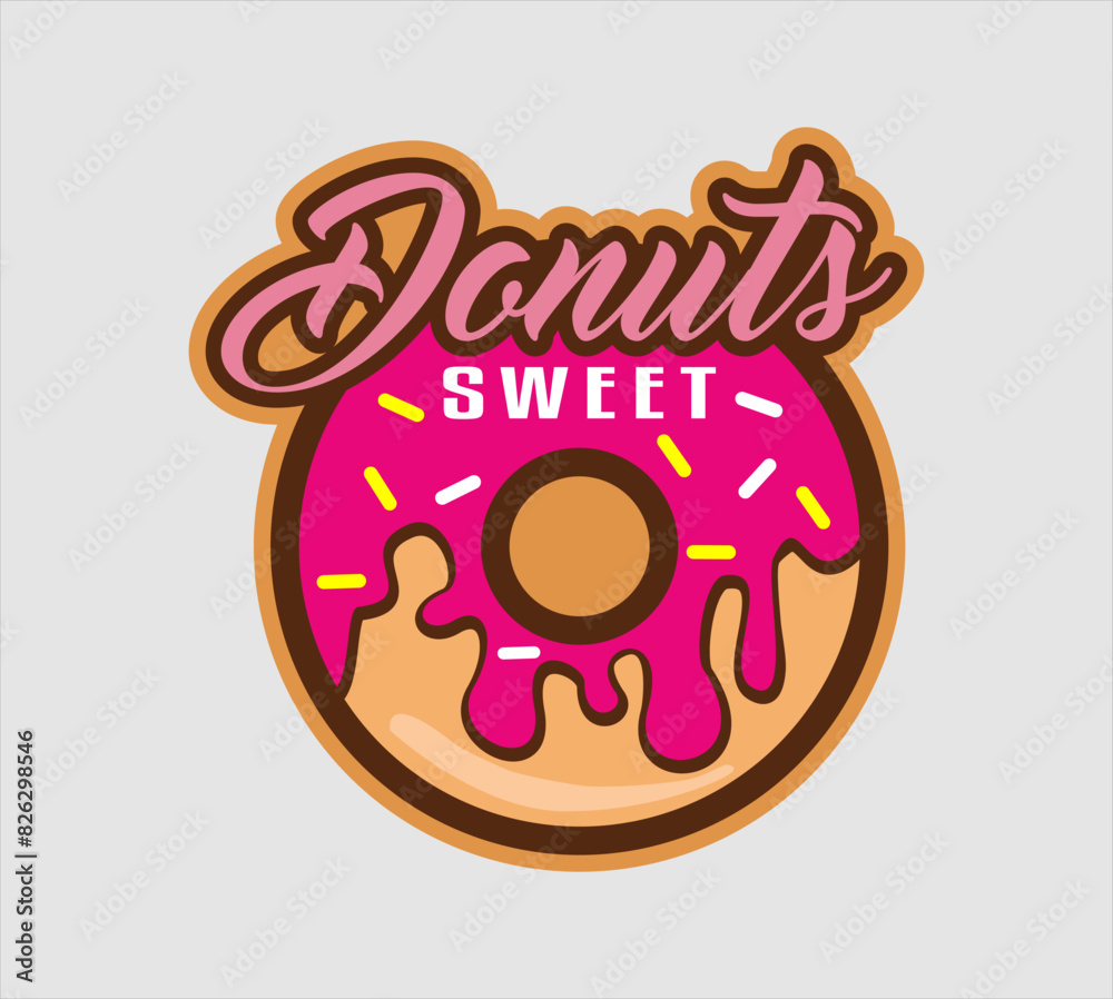 donut shop logo sticker label banner vector illustration emblem pink ...