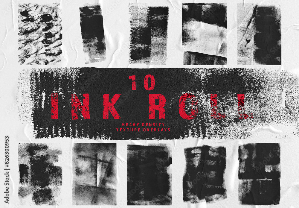 10 Heavy Density Ink Roll Texture Overlays. Grunge Paint Distressed ...