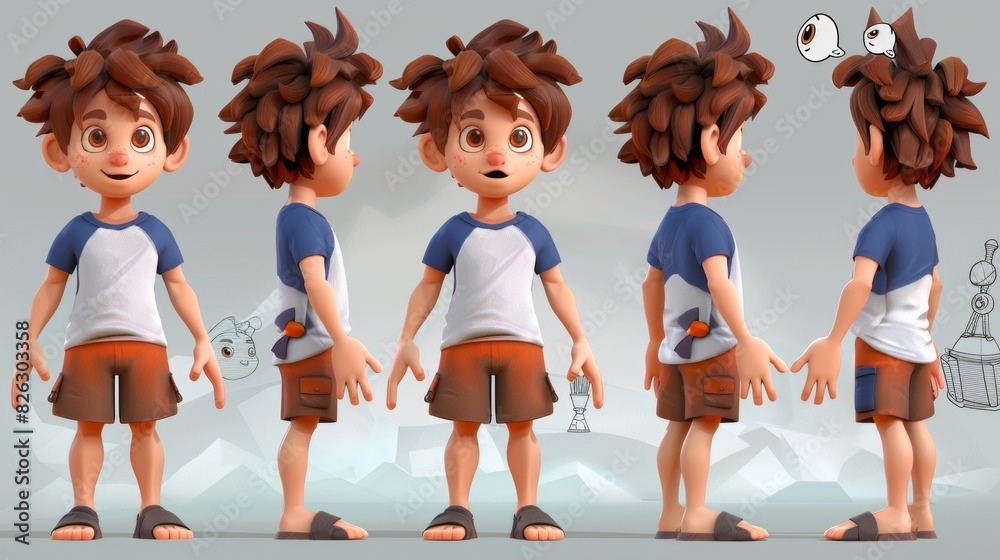 Model sheet with lips sync, hand gestures, turnaround sheet for a boy ...