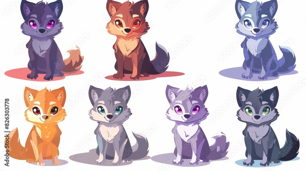 Cartoon illustration of wolf cubs on white background. Color ...