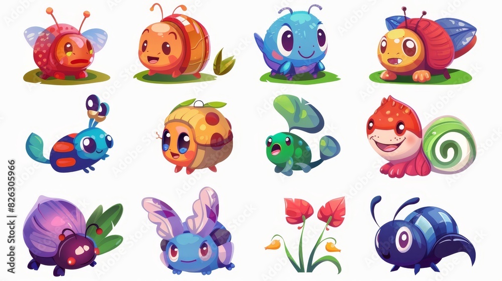 Cartoon bugs. A baby insect, a funny happy bug, and a cute ladybug ...