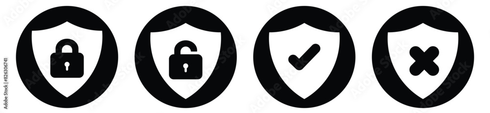 Set of security shield icons, security shields logotypes with check ...