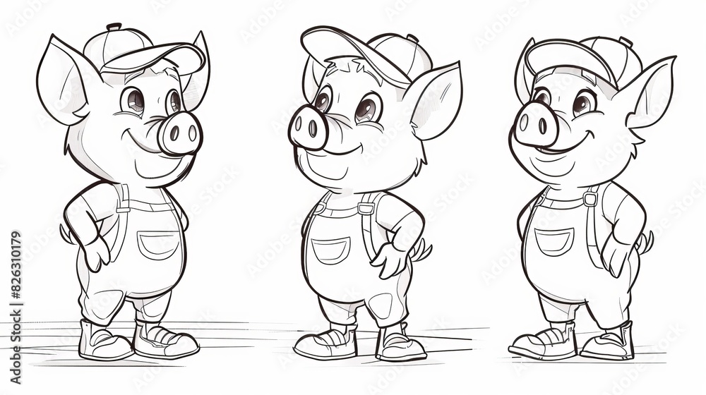 Cartoon illustration of three little pigs. Fairy tale coloring page for ...