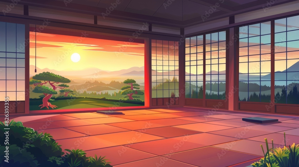 Dojo, traditional Japanese room for meditation and karate. Modern ...