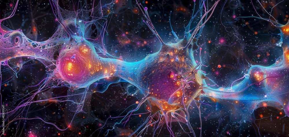 A vibrant, close-up view of brain neurons showcasing their intricate ...