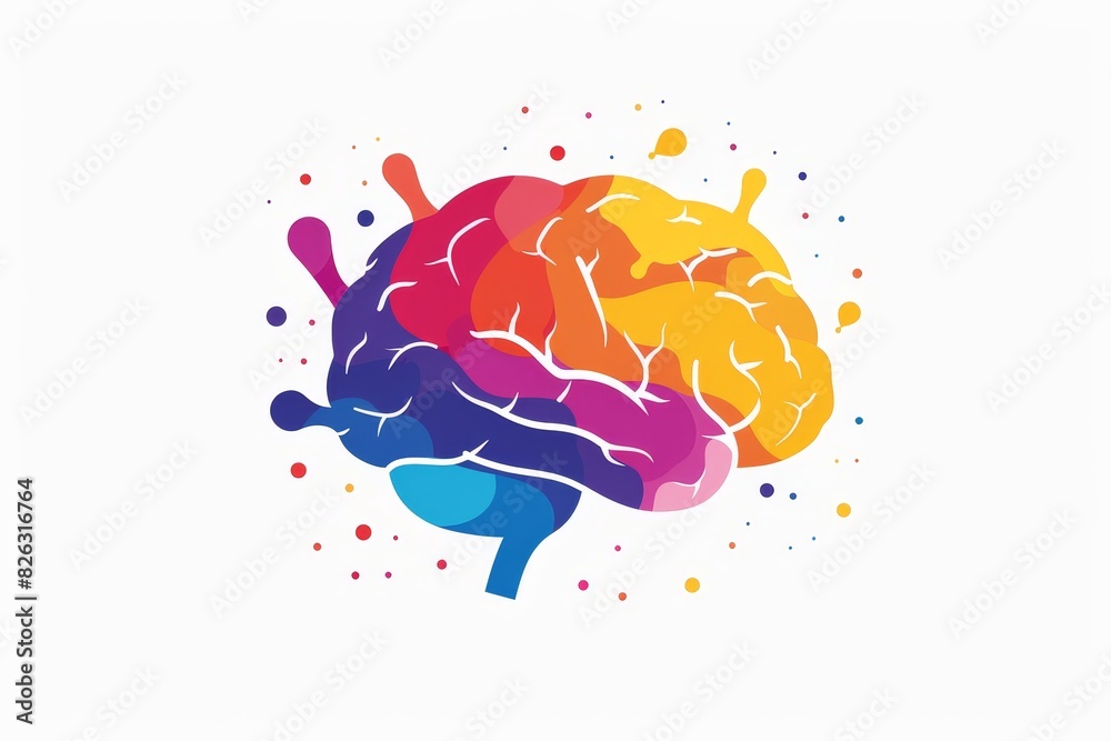 A childrens logo features a vibrant and colorful brain design ...