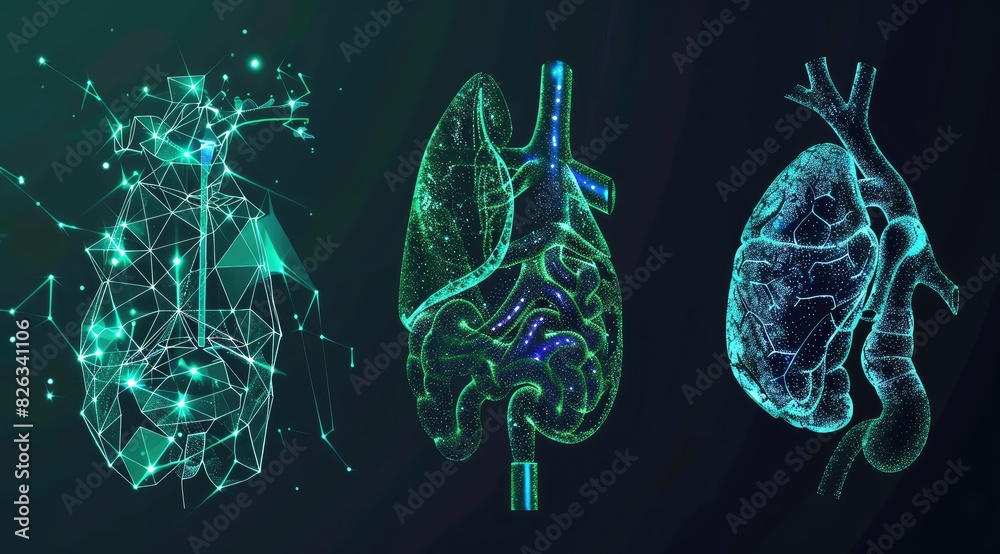Digital representation of human organs illustrating heart, lungs, and ...