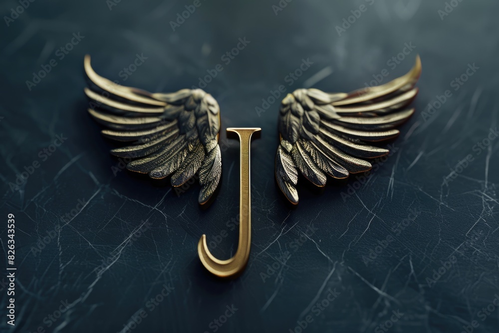 A detailed close up of a gold letter J with wings, perfect for design ...