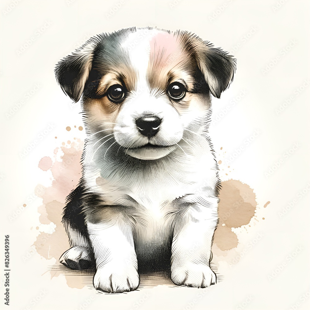 Portrait of Cute Puppy Watercolor Splash Style Drawing Stock Photo ...