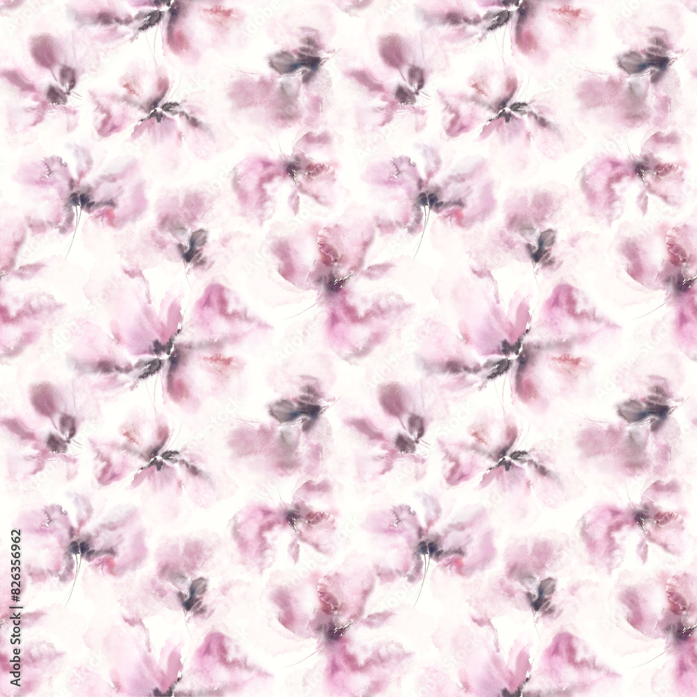 Seamless pattern with pink watercolor flowers. Floral background for ...