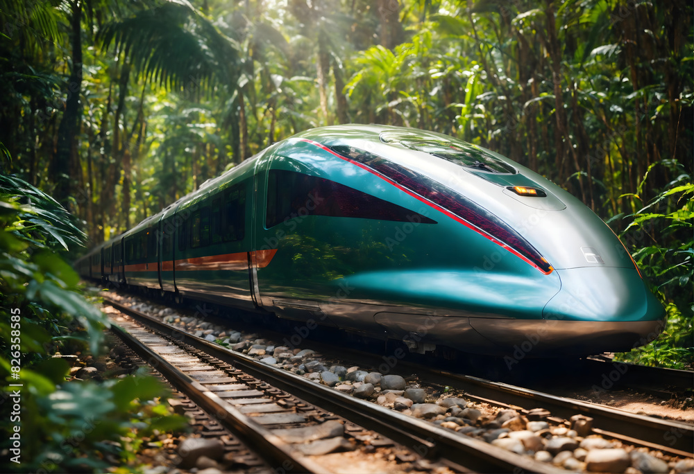 Blue futuristic hi-tech advanced bullet train travelling to destination ...