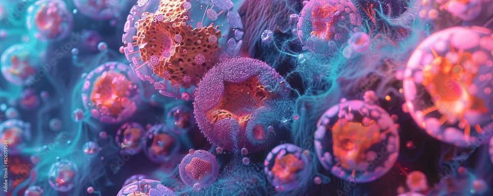 A futuristic depiction of intestinal cells in neon colors, inspired by ...