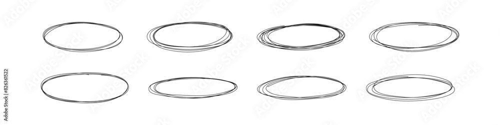 Hand drawn oval and circular shapes with pen and pencil. Scribbles ...