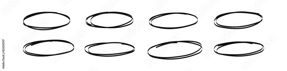 Hand drawn oval and circular shapes with pen and pencil. Scribbles ...