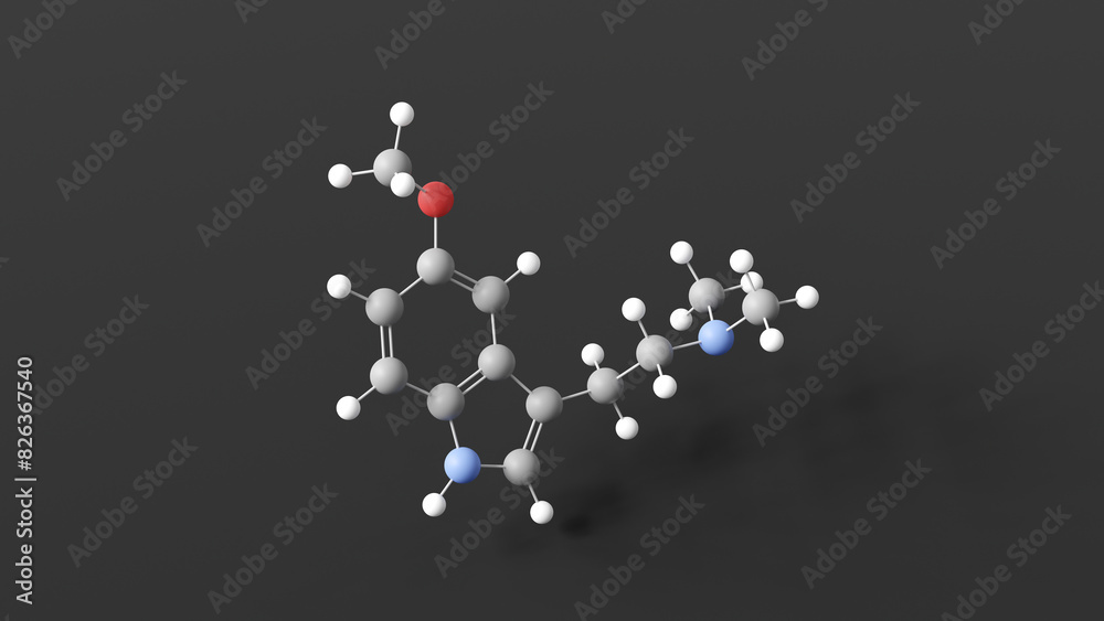 5-meo-dmt molecular structure, o-methyl-bufotenin, ball and stick 3d ...