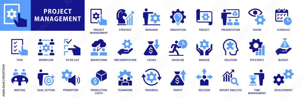 Project management icon collection. Time management and Planning, Task ...