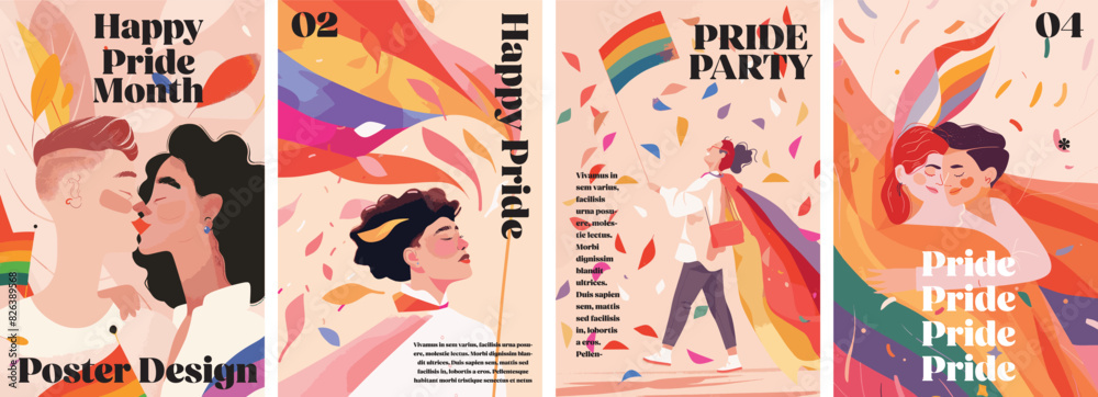 Gay Pride Month Poster Design Collection Set Of Banners For Lgbtq