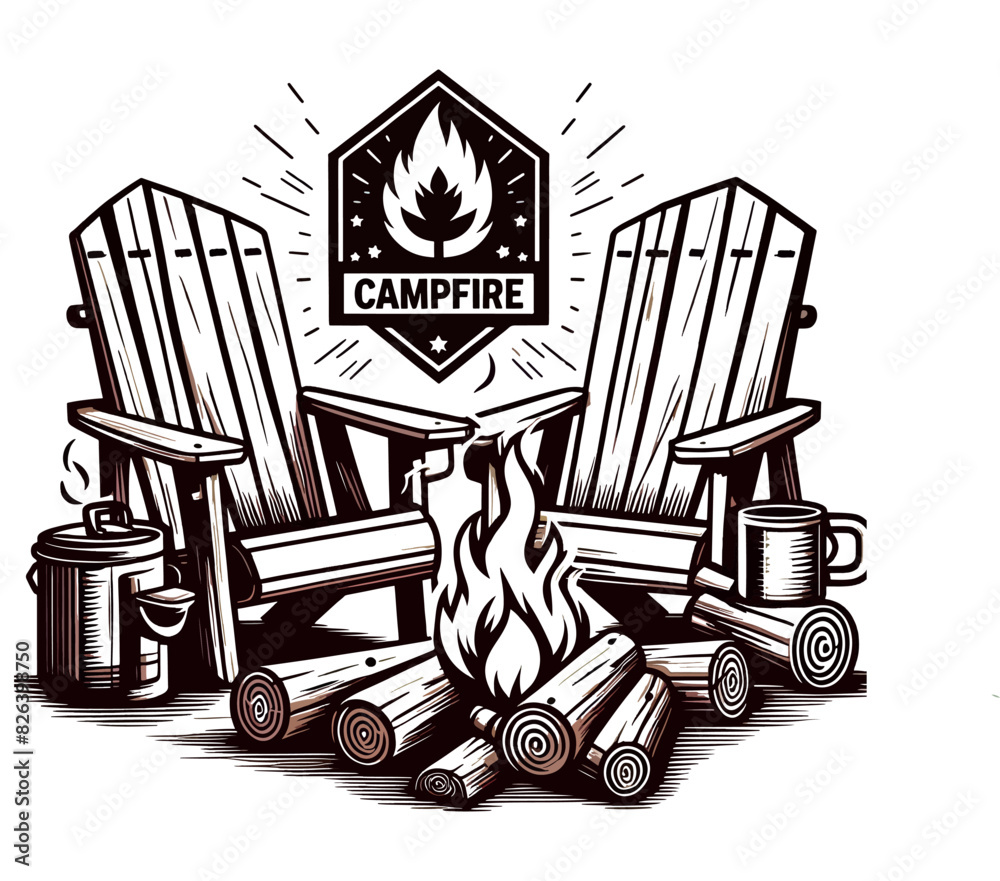 Vetor de campfire engraving black and white outline bonfire clipart ...