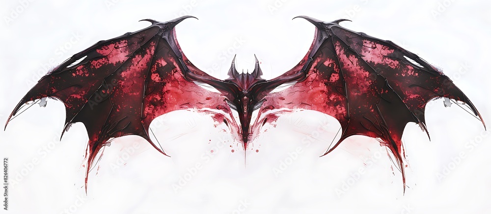 realistic red bat wings, fantasy art style, white background, digital ...
