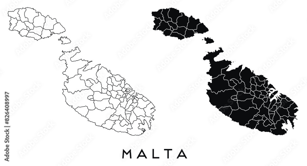 Malta map of city regions districts vector black on white Stock Vector ...