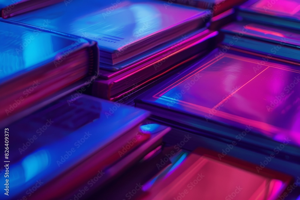 Ebook library collection on a tablet, closeup, presenting a wide range ...