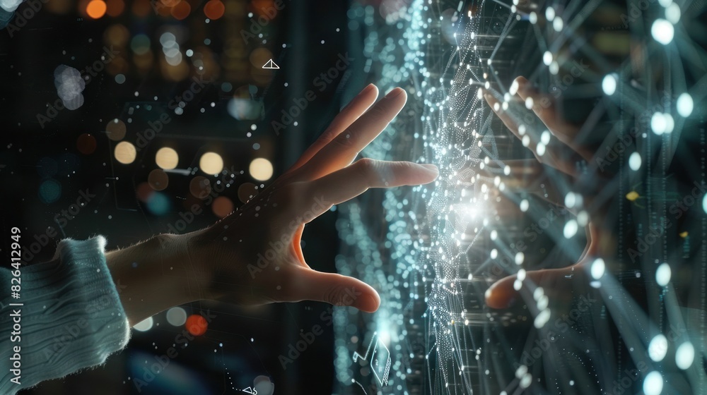 Human hand touching digital transformation modern interface connection ...