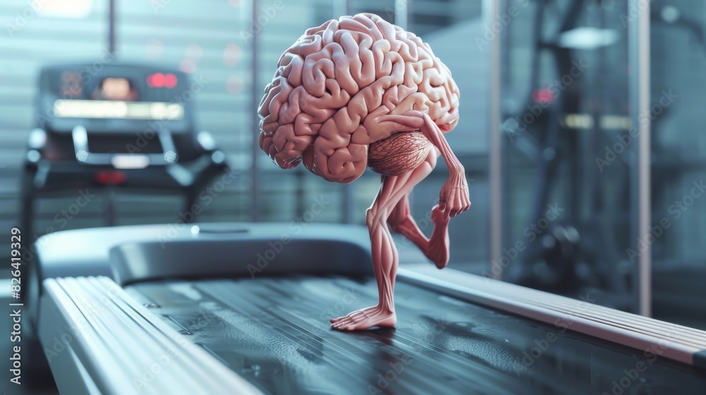 Human brain 3D character running on a treadmill Stock Illustration ...
