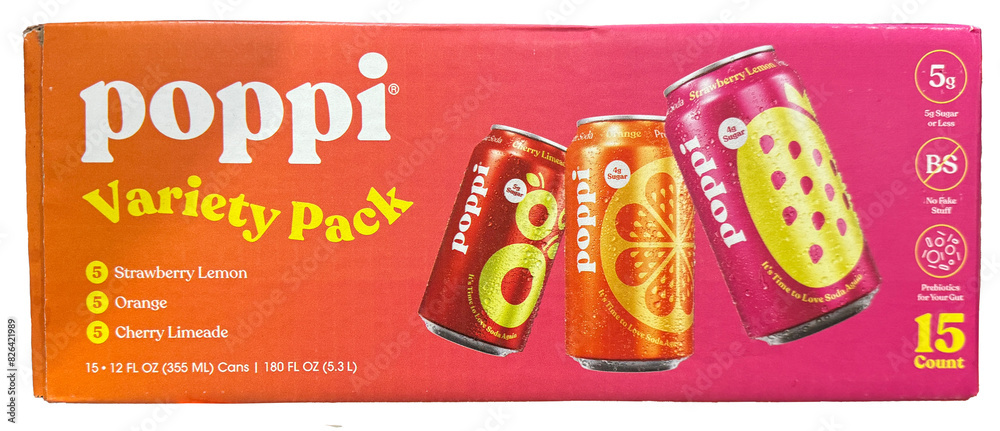 Carton of Poppi soda variety pack. Stock Photo | Adobe Stock