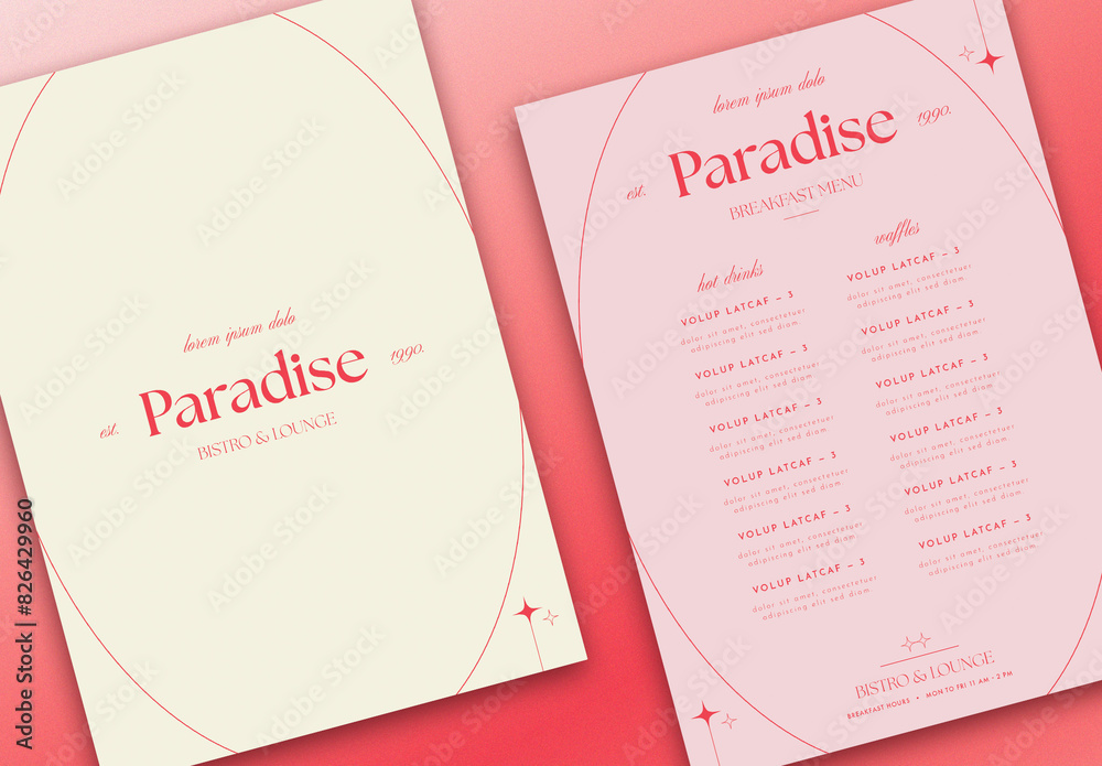 Menu Layout with Red and Pink Accents Stock Template | Adobe Stock