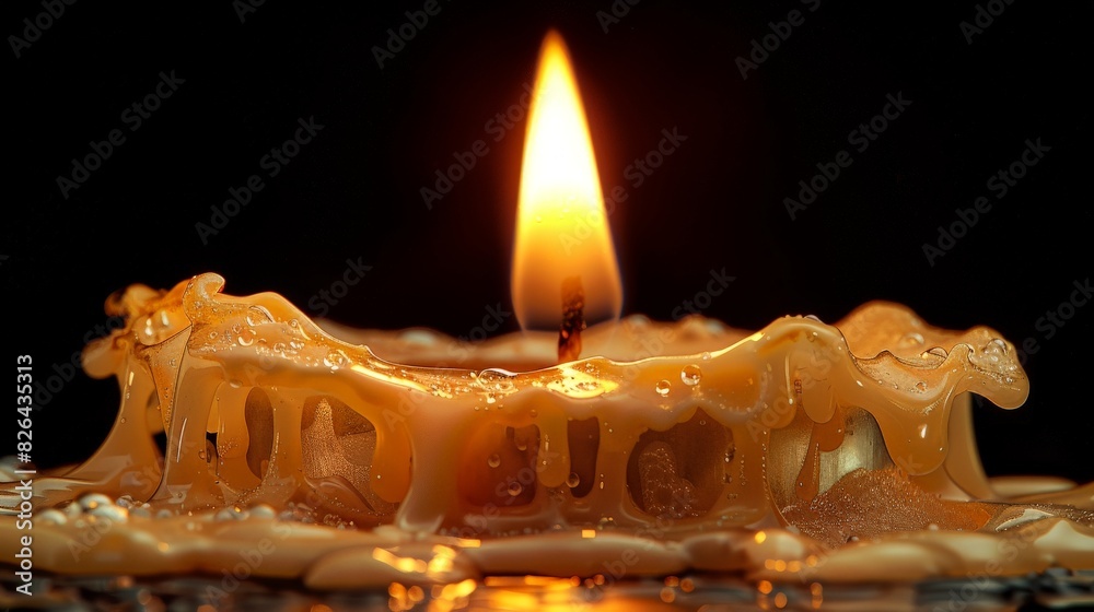 An image of a partially melted candle, with the wax forming intricate ...