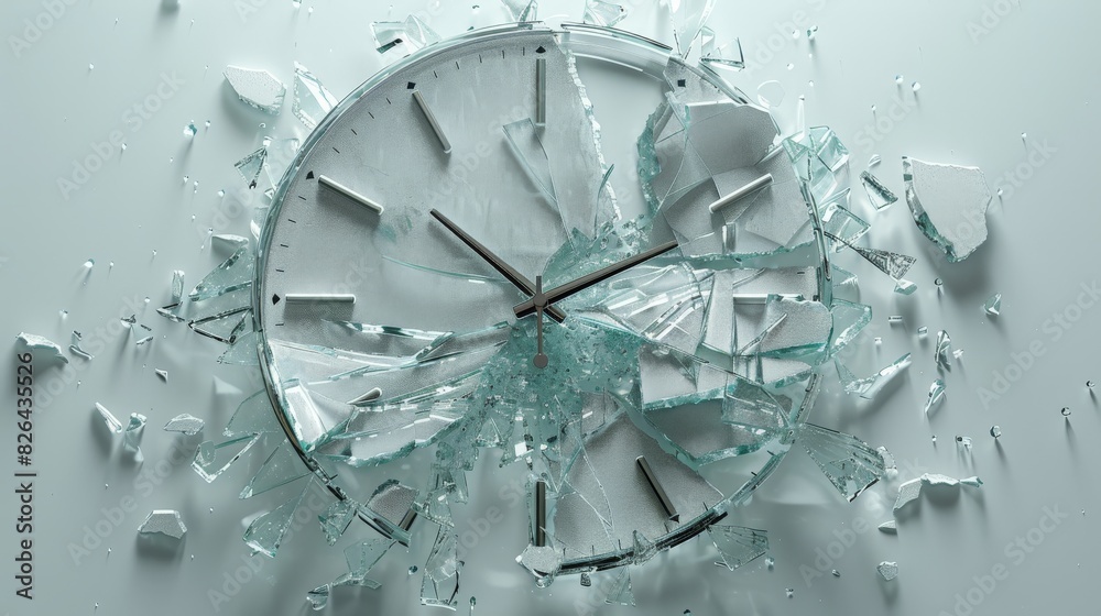A minimalist photograph of a broken clock face, with the hands stopped ...