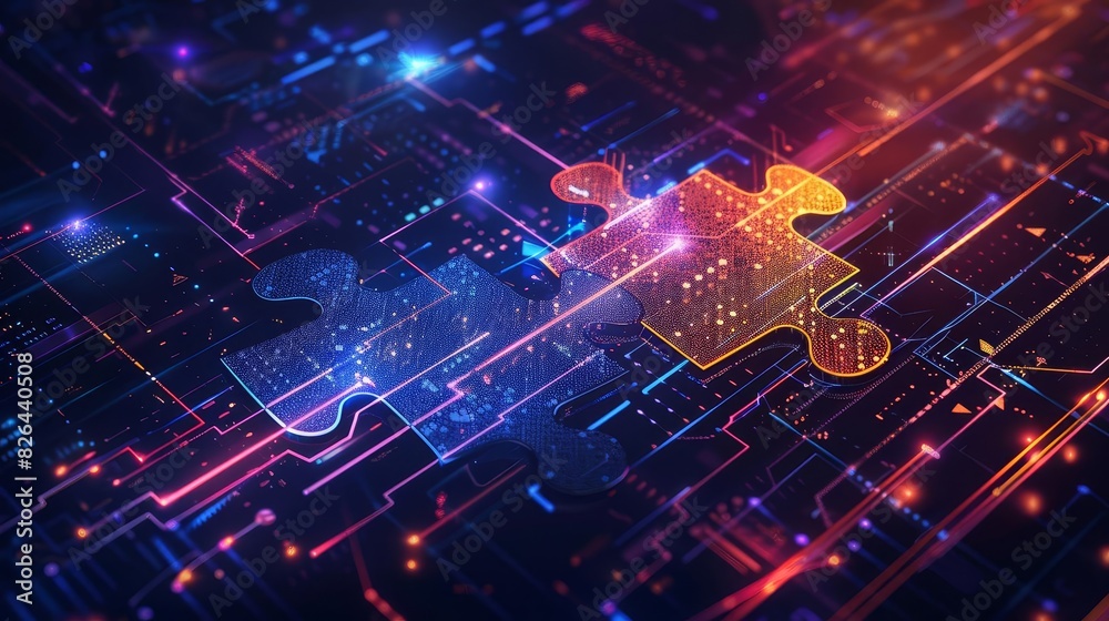 api integration concept digital illustration of two interlocking puzzle ...