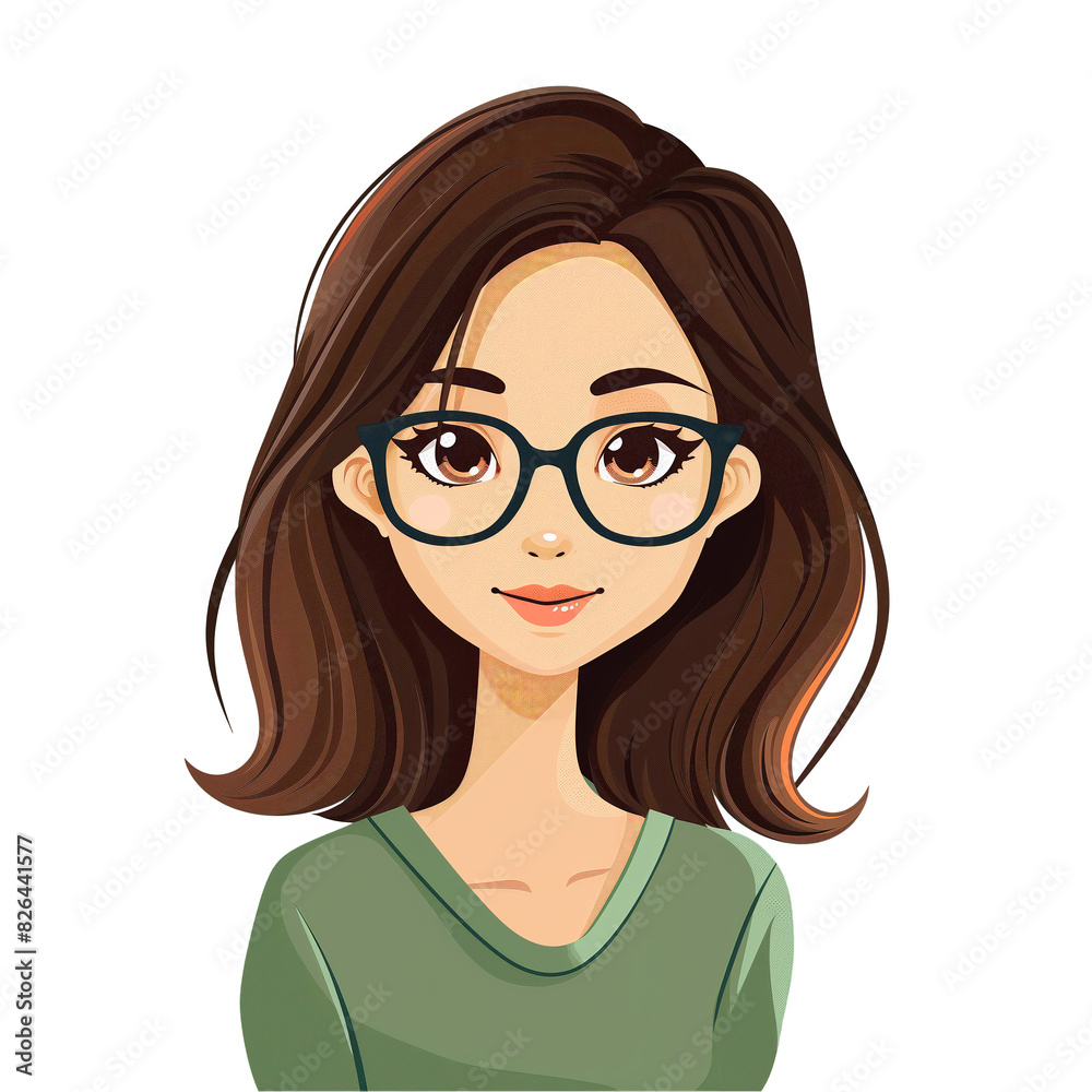 asian girl with brown hair wearing glasses . Clipart PNG image ...