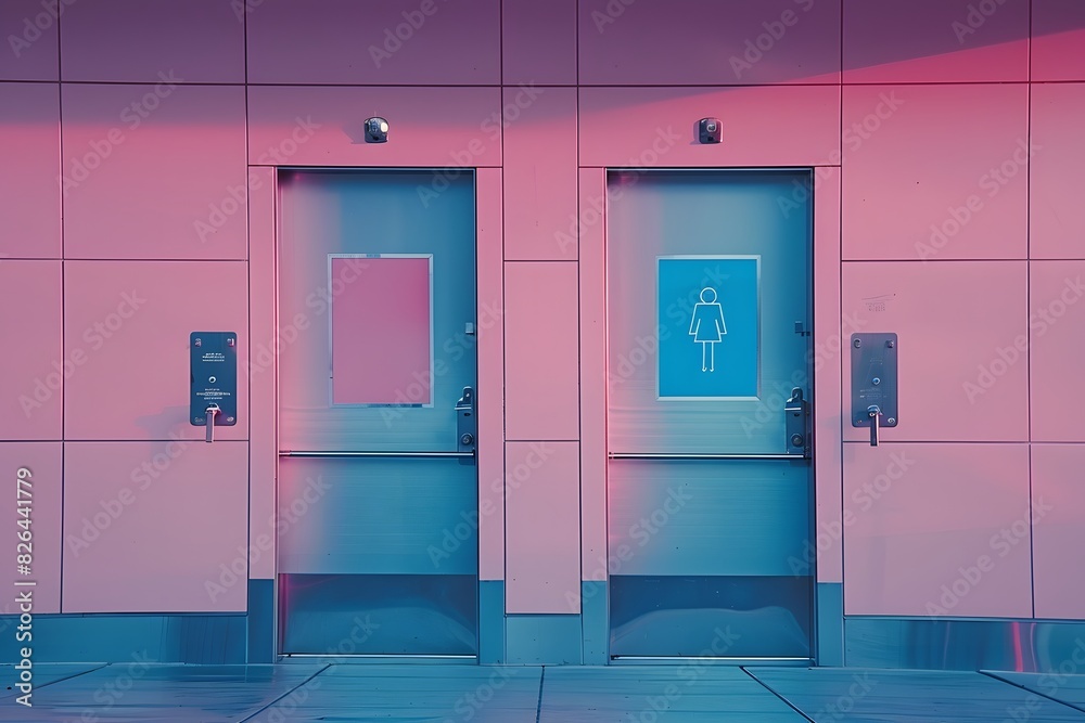 Gender-neutral restrooms: Create an image of modern, clean, and ...