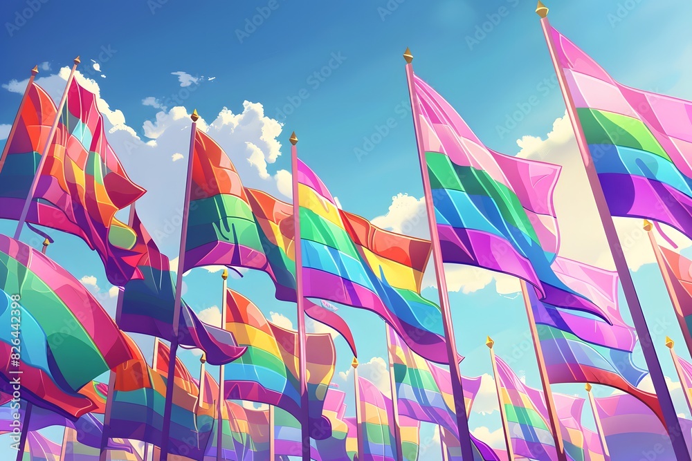 Pride Flags Illustrate A Scene Of Pride Flags With A Variety Of