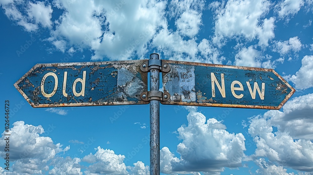 Old vs New. An old weathered street sign and a new modern street sign ...