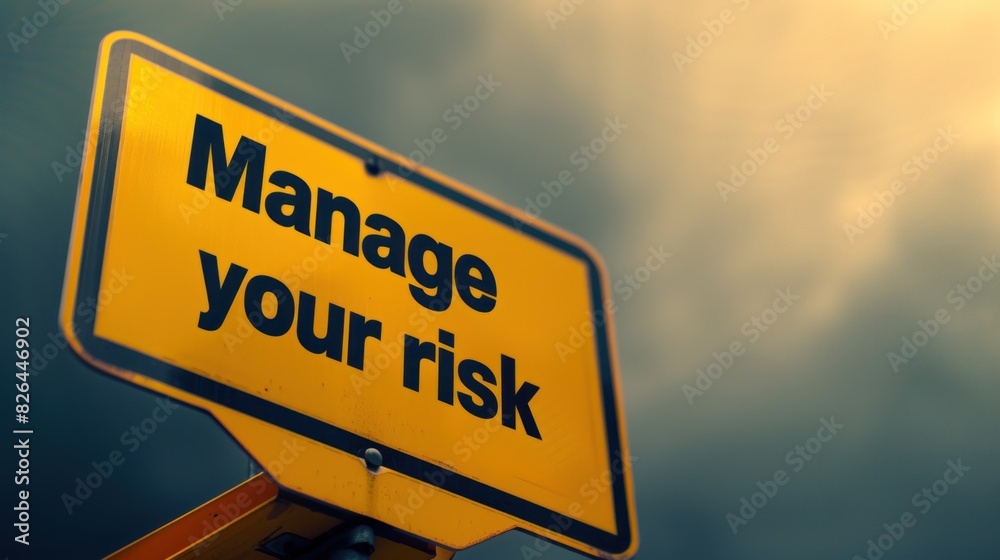 Manage Your Risk. A bright yellow sign with bold black letters ...