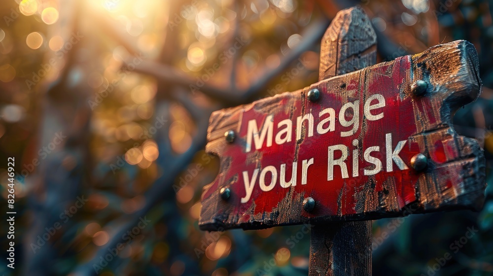 Manage Your Risk. A red sign with white text reading manage your risk ...