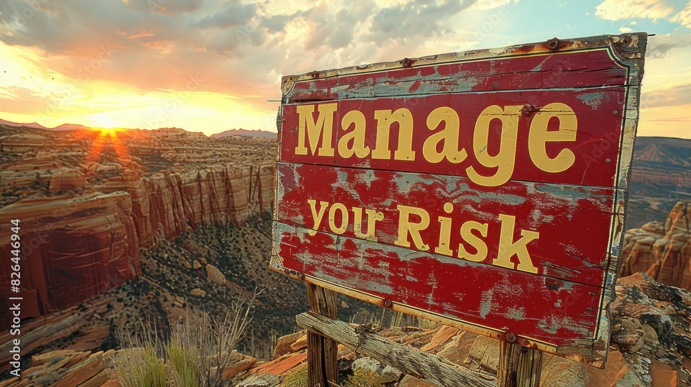 Manage Your Risk. A red sign with white text that says manage your risk ...