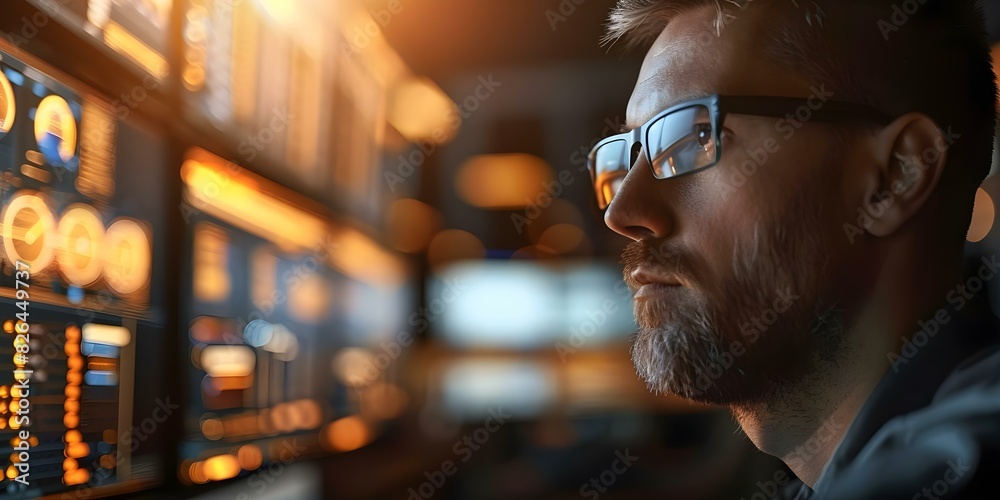 Cybersecurity analyst in hightech security center monitoring network ...