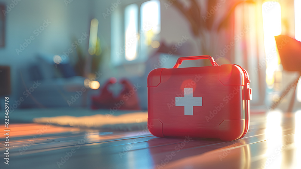 Emergency Preparedness First Aid Kit Isolated on nature blurd ...