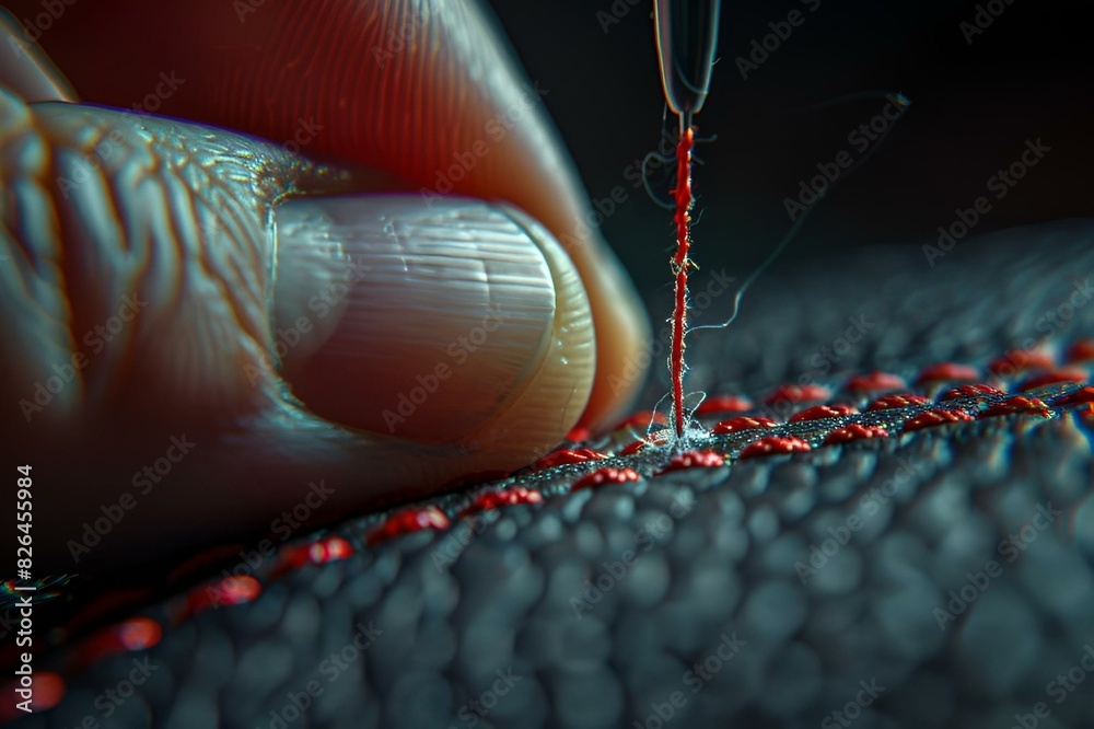 Closeup of a person sewing stitches on a fabric piece, AI-generated ...