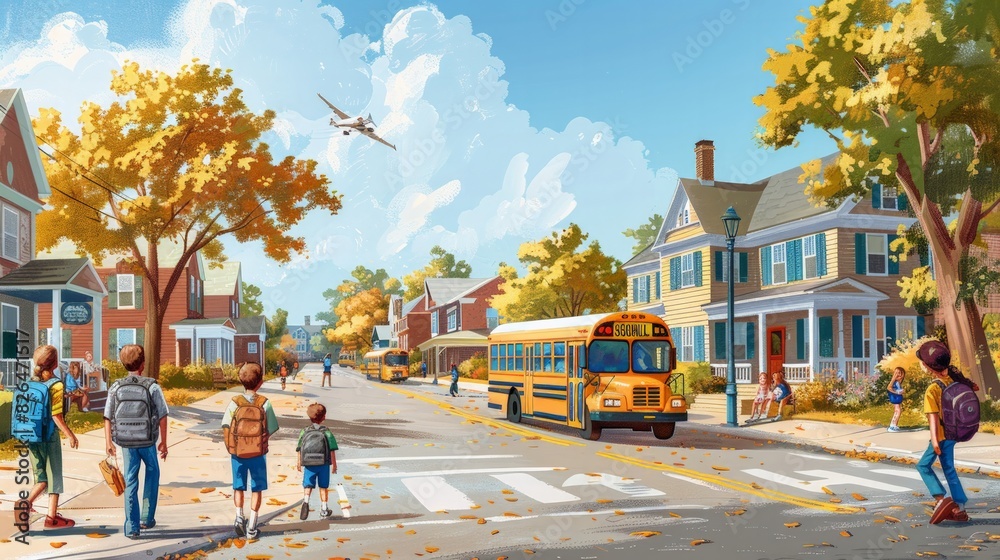Back to School: Illustrate a bustling scene of children returning to ...