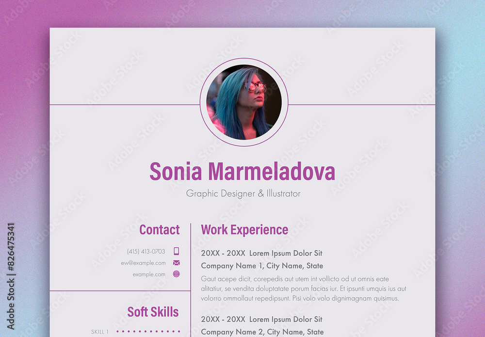 Elegant Resume with Purple Accents Stock Template | Adobe Stock