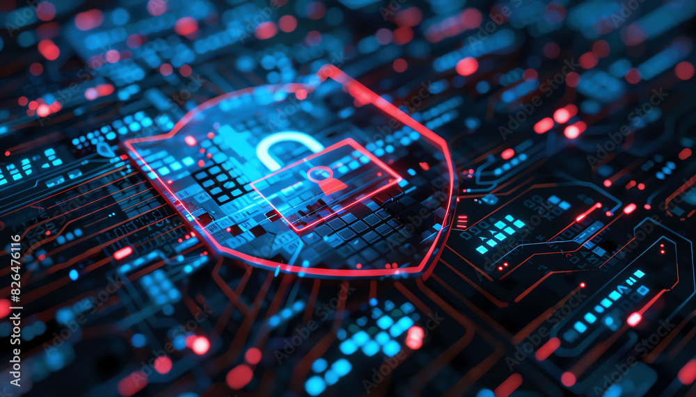 Digital Cybersecurity Concept With A Glowing Shield And Circuit Board Represents Online