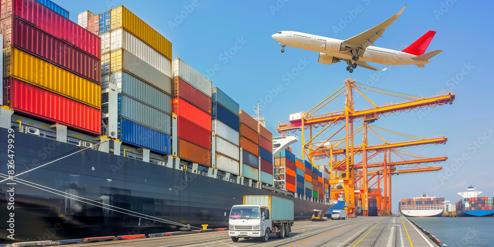 big cargo ship loaded with colorful containers docked at a busy ...
