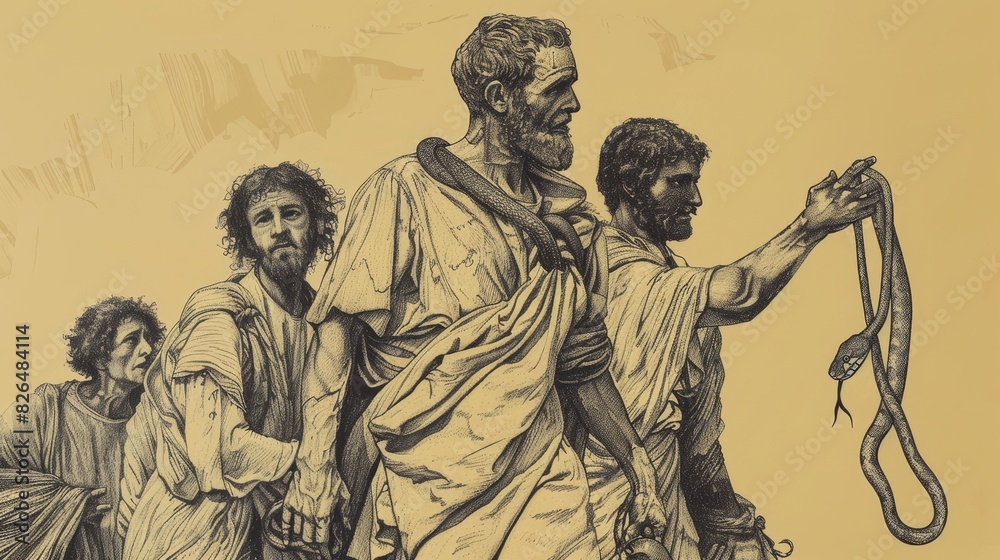 Paul Shipwrecked on Malta, Islanders Helping, Snake Hanging from Hand ...