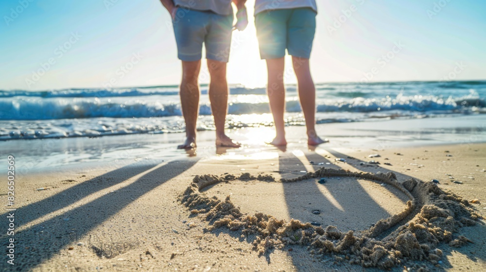 Couple Writing Their Names in the Sand: Lovers drawing their names and ...