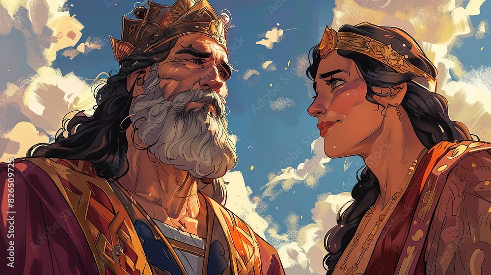 Delve into the vibrant cartoon scene depicting King Solomon's quest for ...